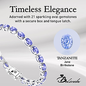 Belinda Jewelz - Gemstone Tennis Bracelet, Gemstone Bracelet with 21 Oval Gems, 925 Sterling Silver Tanzanite Jewelry, Tanzanite Bracelet with Box and Tongue Latch, 7”