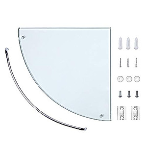 Vdomus Bathroom Tempered Glass Shelf with Towel Bar Wall Mounted, Brushed Silver Finish (2 Tier + 1 Tier)