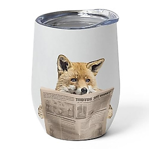 Vulpes Vulpes Red Fox Reading Newspaper Tumbler 12oz Stainless Steel Vacuum Insulated Wine Cup With Lid - Gifts for Fox Lovers