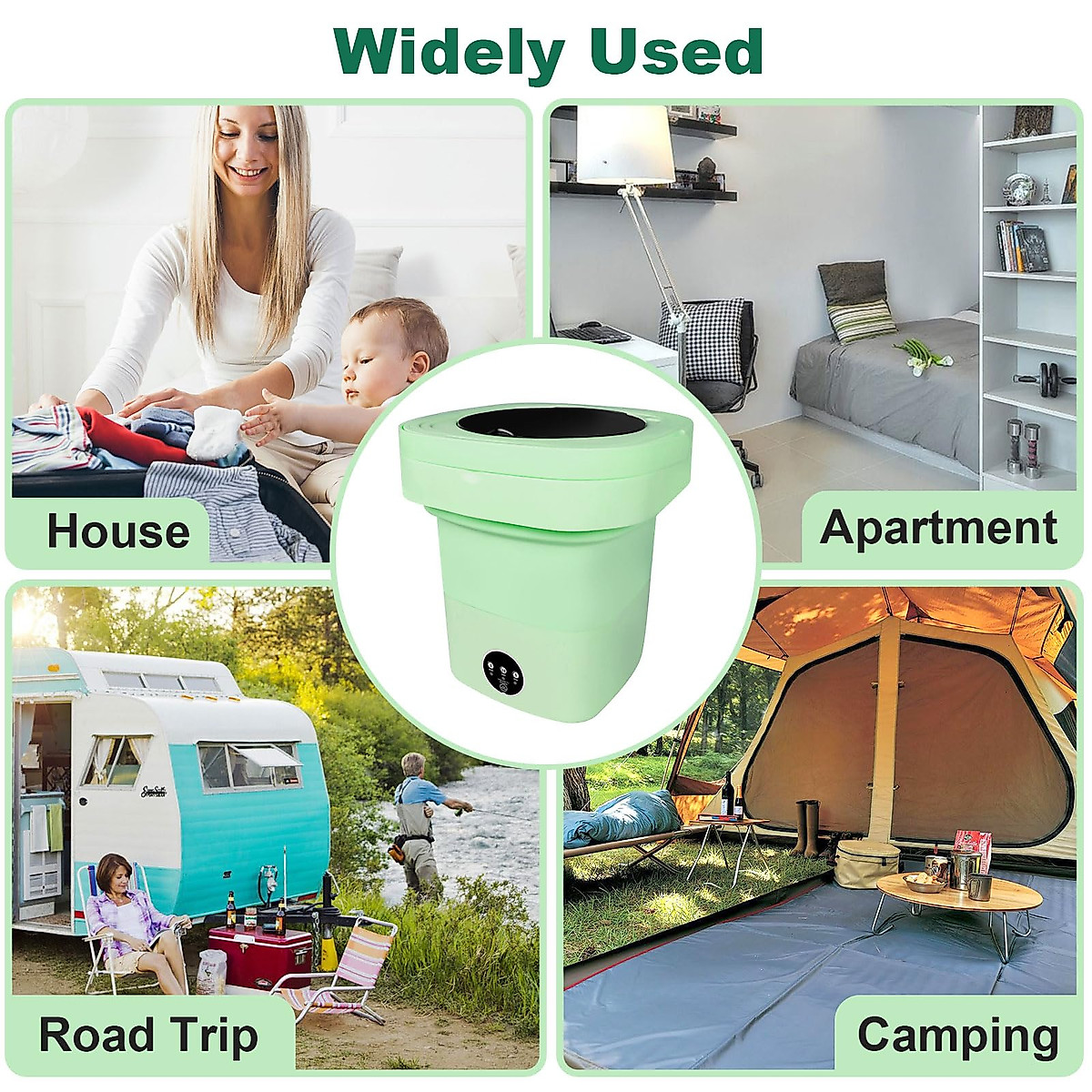 HULKNPEW Portable Washing Machine,Floading Washing Machine Upgraded 8L Large Capacity Foldable Washer,Fast and Deep Cleaning,Suitable for Apartments,Dormitories,Camping,RV,Travel,Hotel etc (Green)