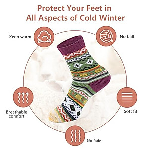 besky 5 Pairs Winter Wool Socks Women, Knit Thick Wool Soft Warm and Breathable Cozy Socks for Womens, Mountain Climbing, Skiing - Christmas Gifts