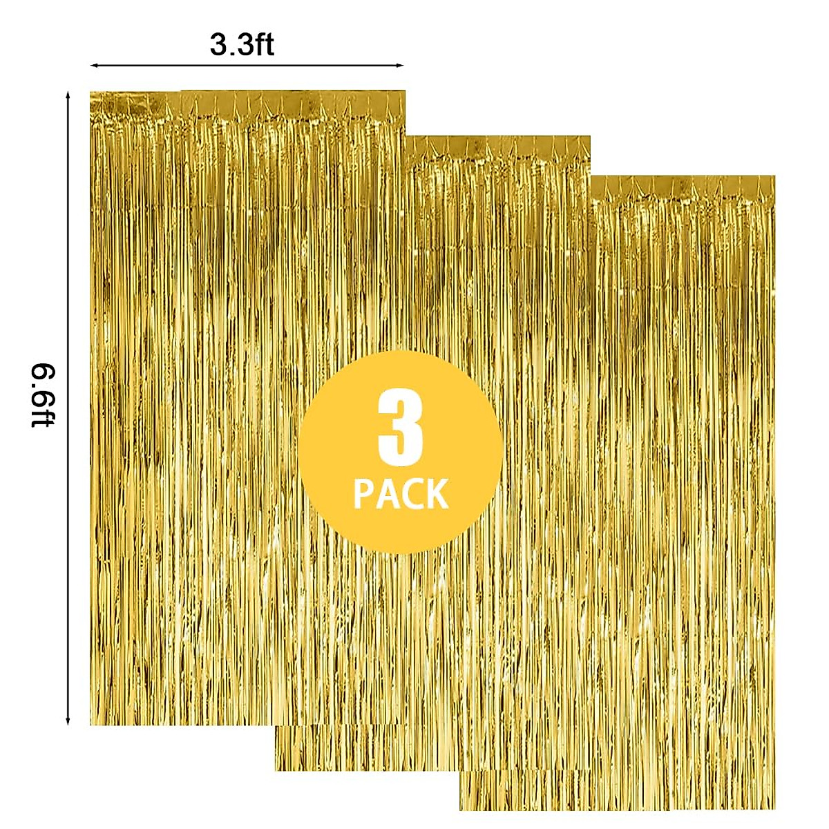 AIBIIN 3 Pack Gold Foil Fringe Curtains - 3.3x6.6ft Gold Streamers Backdrop Curtains for Party Decorations, Graduation, Wedding, Birthday, Bachelorette, New Year, Photo Shoot Props