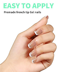 Monja Gel Press On Nails 144pcs French Tips Short Square Nail Tips Soft Gel Fake Nails 10 Sizes Strong Adhesion Nails Faster to Extension Brown White Colors