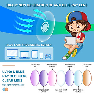 Okany Blue Light Glasses for Kids 3 Pack Anti Glare & Eye Strain Glasses Computer TV Phone Tablets UV Protection Glasses for Kids Boys Girls Age 3-12(Black + Transparent blue + Transparent)