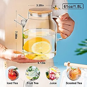 PARACITY Glass Pitcher 61 oz/ 1.8 L, Water Pitcher with Lid and Filter, Iced Tea Pitcher with Large Spout, Easy to Clean High Borosilicate Glass Pitcher for Lemonade, Juice, Drinks, Hot/Cold Water