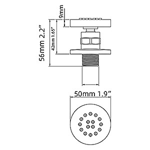 Yalsfowe Round Shower Body Sprays Chrome, 2 Inches Shower Jets System, Brass Spa Massage Showerhead Wall Mounted, Angle Adjustable, High Pressure Shower Head,1pcs