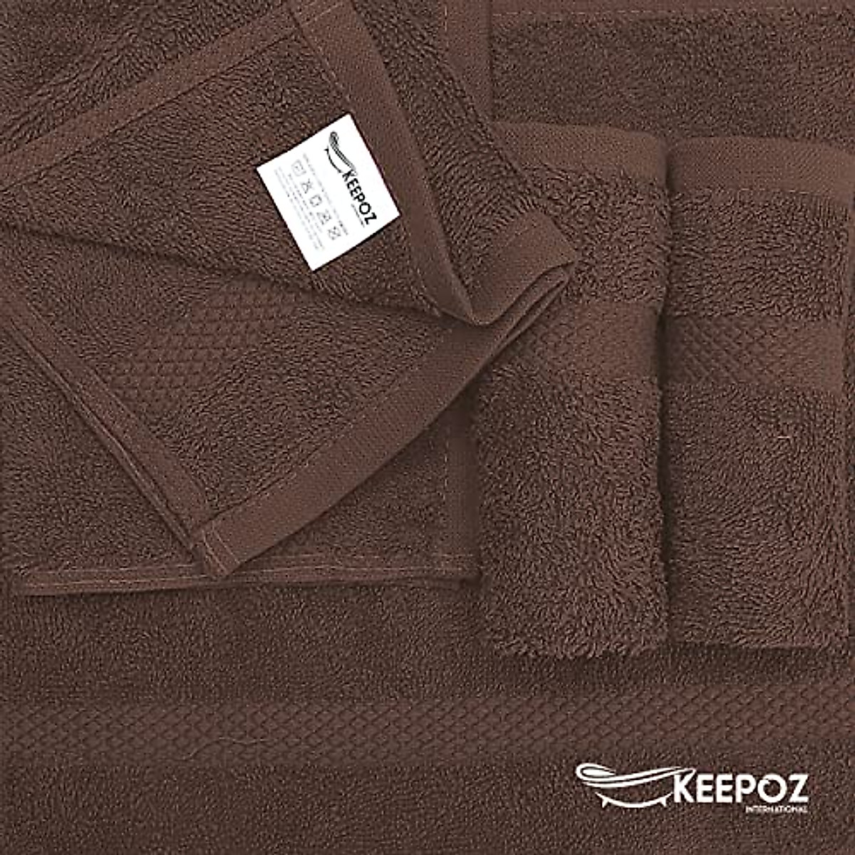 KEEPOZ [24 Pack Wash Cloths Set (12 x 12 Inches) | 100% Cotton Ring Spun Cotton | Soft and Fluffy | Highly Absorbent Fade Resistant Essential Washcloths for Bathroom, Gym, Spa and Face Towel (Brown)