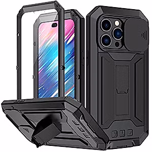 Lunivop Armor Compatible with for iPhone 14 Pro Case 6.1 inch 2022 with Screen Protector Armored Metal Silicone 360° Full Camera Protection Shockproof Phone Case Metallic Heavy Duty (Black)