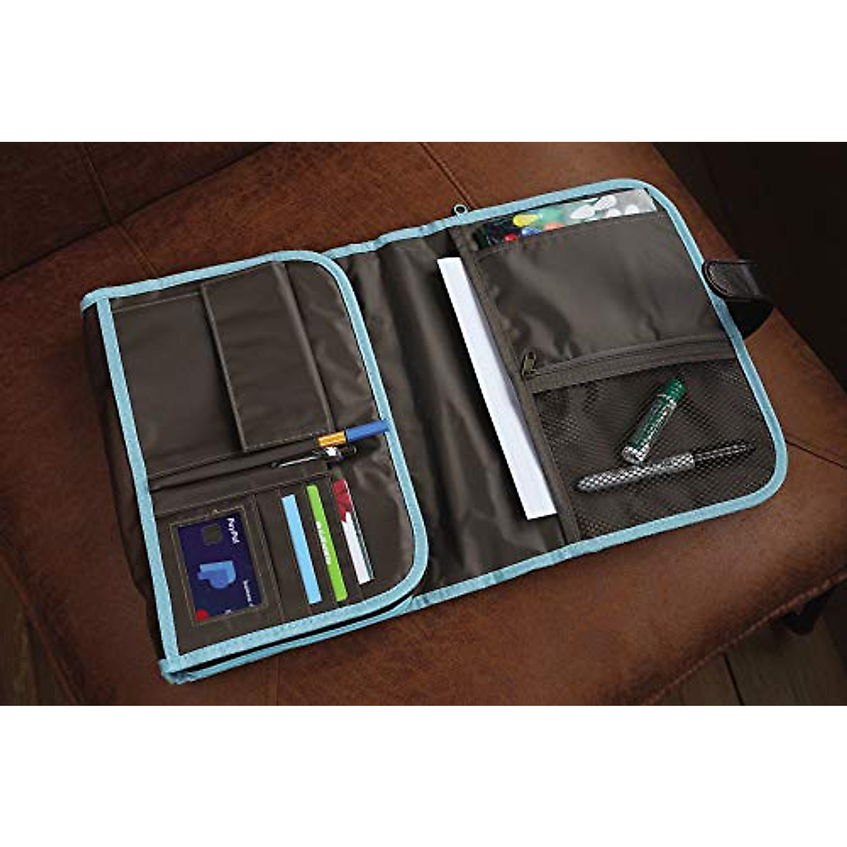 Tri-Fold Bible Cover, Bible Study Organizer, Velcro Closure, Nylon, Brown/Blue, Large