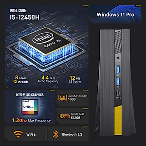 Mini PC Intel i5 12th-Gen 12450H (8 Cores, 12 Threads, up to 4.4GHz), ACEMAGICIAN Mini Computer 16GB DDR4 512GB SSD, WiFi 6/BT5.2/3-Screen 4K@60 Display Office Desktop, for Daily Use/Business/HTPC