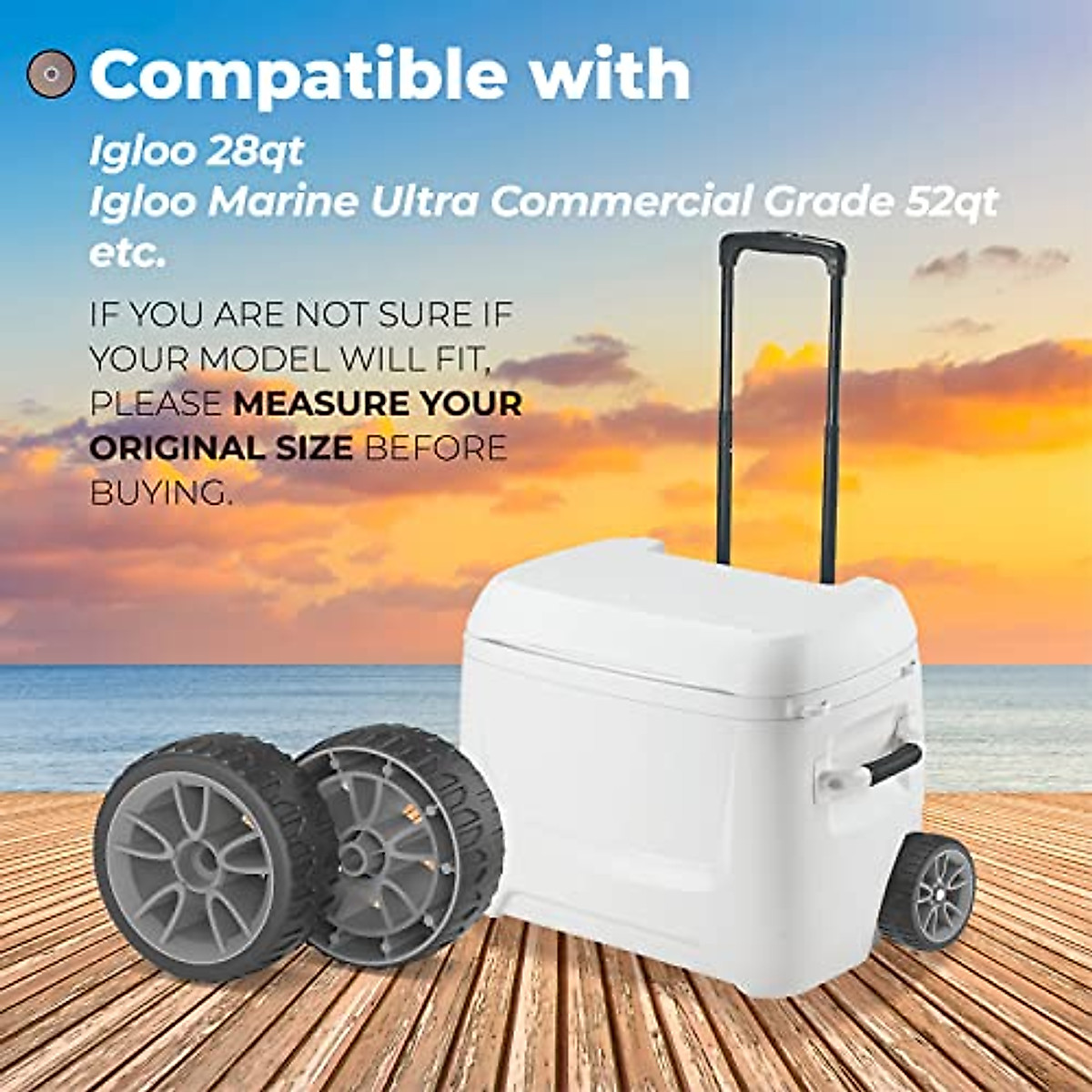 Cooler Replacement Wheels - 3.5 Inch Rollers for Igloo 28/52 qt Coolers, Compatible with Ice Cube, Black, 2 Pack