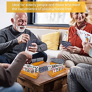 Card Deck Stand Set of 2, Playing Cards Holder for Kids Elder, Wood Holder Racks Tray for Organizing Cards on Game Bridge Card Holders Adults Card Deck for Kids Card Tables for Adults (orange)