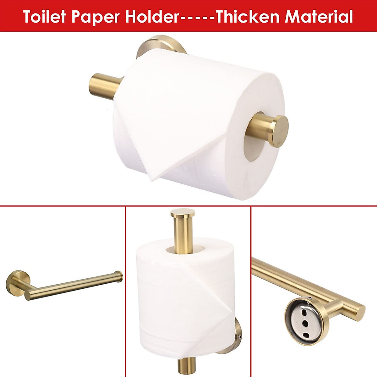 Vanloory 6 Pieces Bathroom Hardware Set 304 Stainless Steel-Towel Rack Set Include Hand Towel Bar+Toilet Paper Holder+4 Robe Towel Hooks Bathroom Accessory Towel Bar Set (Gold, 24IN)