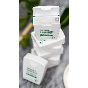 Desert Essence Tea Tree Oil Dental Floss - 50 yards - Naturally Waxed w/Beeswax - Thick Flossing No Shred Tape - On the Go - Removes Food Debris Buildup - Cruelty-free Antiseptic