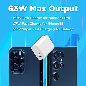 Innergie C6 Duo 63W USB C Charger, 2-Port Foldable Wall Charger Charging Block QC 4.0 PD 3.0 PPS 25W Super Fast Charging for Galaxy iPhone 16 Pro Max iPad Air Mini MacBook Phone Laptop Power Adapter