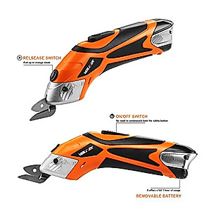 VOLLTEK Electric Cordless Scissor 4V li-ion Cutter Shears with 2 Pcs Cutting Blades Accessory for Cutting Fabric, Carpet and Leather ES3601
