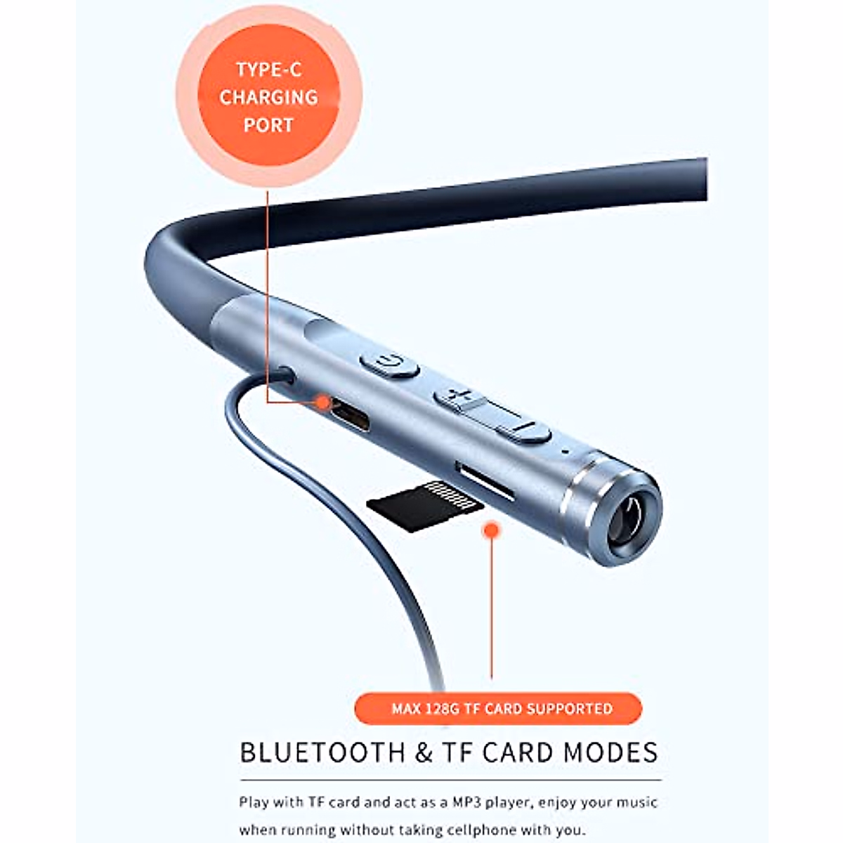 Neckband Bluetooth Headphones Wireless Earbuds with Microphone Flashlight Around the Neck Waterproof Sport Headset Noise Cancelling Ear Buds 120H Playtime for Running Cycling Cell Phone Android iOS