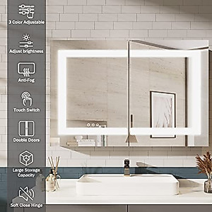 LIGMIRR Bathroom Medicine Cabinet with Lights, 36×24 Inch LED Medicine Cabinet with Mirror, Wall Cabinet with Shelves, Double Door Lighted Medicine Cabinet with Defogger, Dimmable, Wall Mount