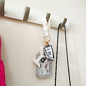 Junyuerly Wrist Strap Key Chain Elastic Scrunchie Bracelet Multifunctional Key Ring for Women (Style A -white)