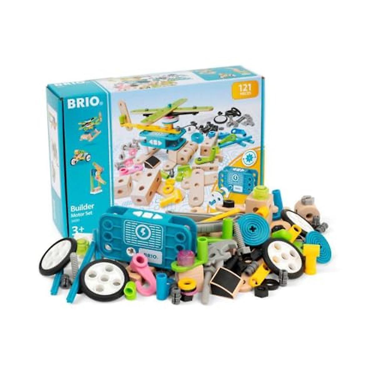 BRIO Builder 34591 - Builder Motor Set - 120 Piece Construction Set STEM Toy with Wood and Plastic Pieces and a Motor for Kids Age 3 and Up