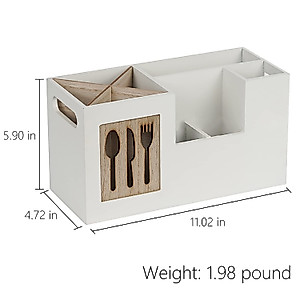 CBEYNCHOS Wooden Utensil Holder Cutlery Caddy,Flatware Organizers for Forks Spoons Knives Cooking Tools,Large Capacity,Kitchen Table Decor for Party Bar and Home use (Simple White A)