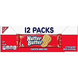 Nutter Butter Peanut Butter Sandwich Cookies, 4 Boxes of 12 Packs (4 Cookies Per Pack)