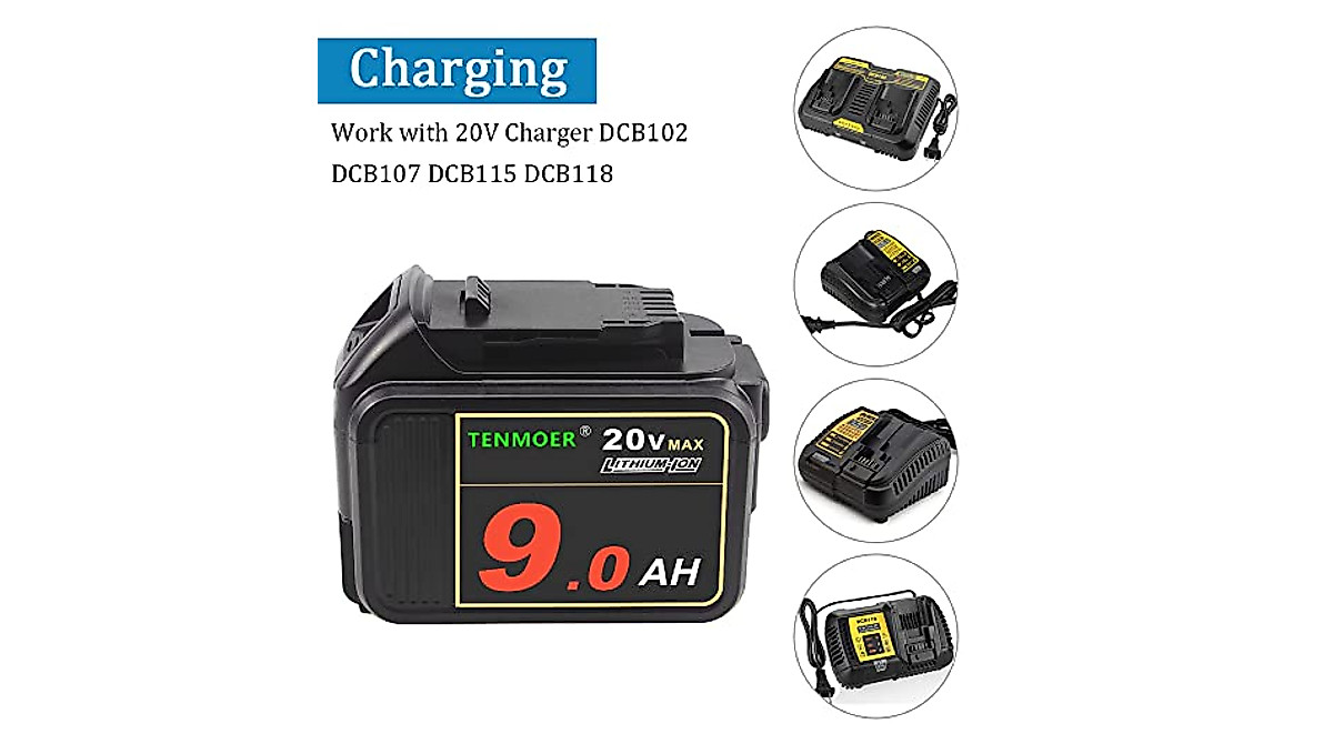 TENMOER 2-Pack 9.0Ah DCB200 Battery for Dewalt 20V Tools