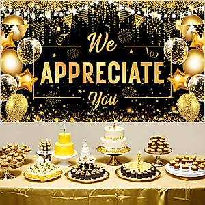 We Appreciate You Banner Thank You Banner Pastor Appreciation Decorations Banner Thank You For All You Do Backdrop Employee Appreciation Gifts Staff Retirement Appreciation Party Decor (Black Gold)