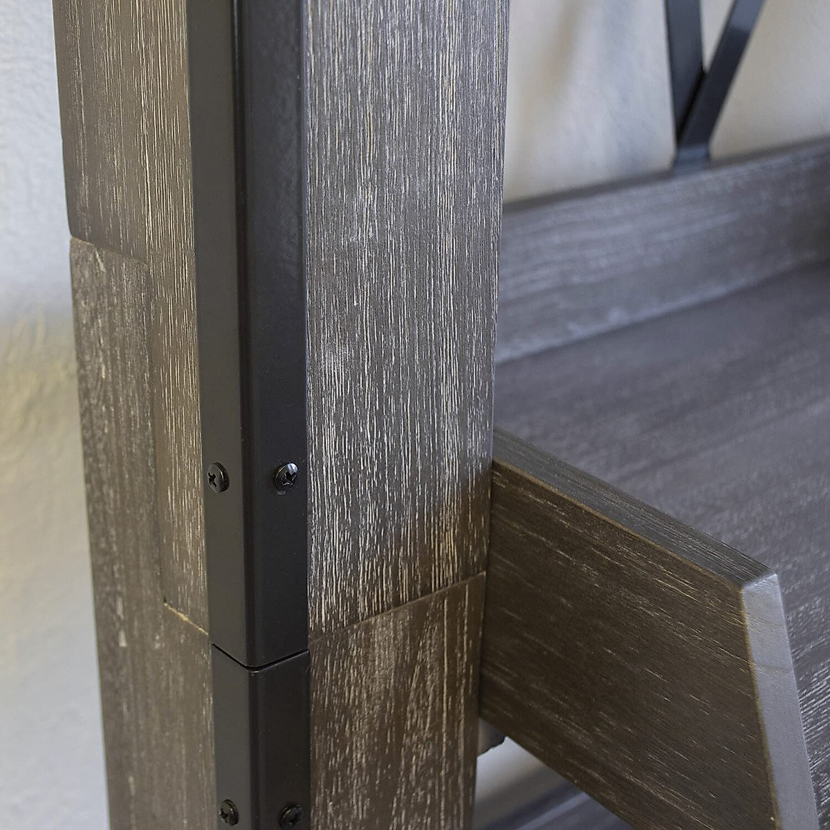 OS Home and Office Furniture Mocel Industrial Open Washed Driftwood Finish ladder bookcase