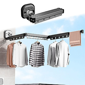 Hemerch Retractable Clothes Drying Rack, Aluminum Clothes Drying Rack Foldable, Retractable Wall Mounted Clothes Hanger Rack, Portable Clothes Drying Rack for Home Organizers (3 Folding, Black)