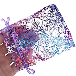 Stratalife 100PCS Organza Jewelry Gift Bag 4x6 Inches Purple Blue Pink with Drawstring Favor Pouches Bags for Wedding Party Baby Shower Seashell Sample Candy Small Bags(Mixed Coralline)