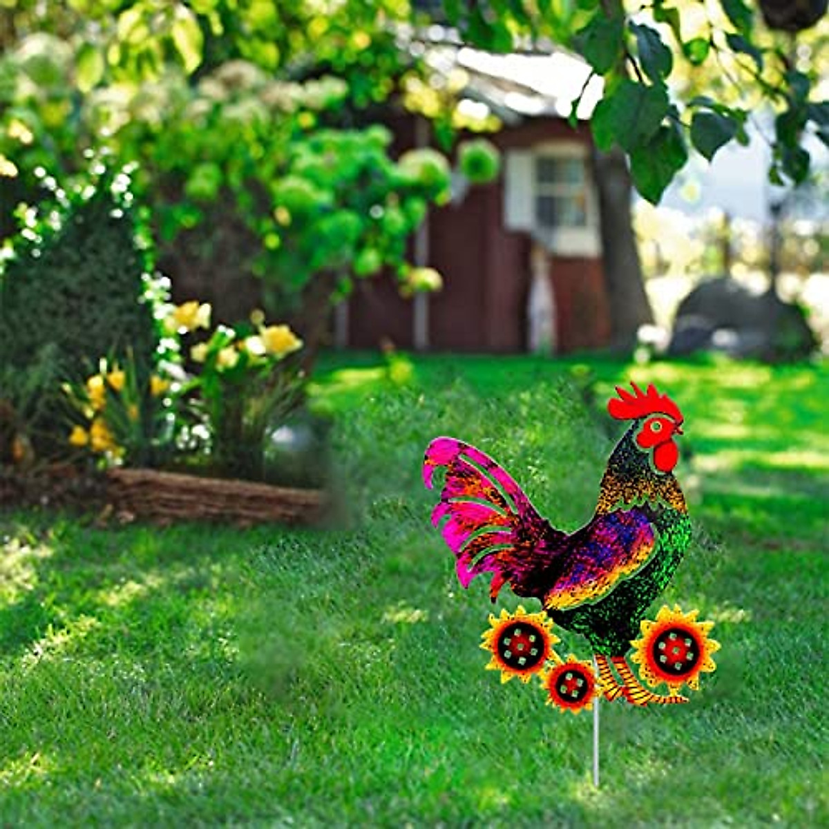 Altsuceser Metal Rooster Statues, Outdoor Garden Chicken Decor, Chicken Ornaments Yard Art for Backyard Patio Lawn Decorations D