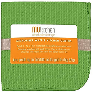 MÜkitchen | Waffle Microfiber Dish Cloths are 100% Microfiber | Durable & Absorbent Dish Cloths for Cleaning, Polishing & Drying | Machine Washable and Reusable | Set of 3 | Storm