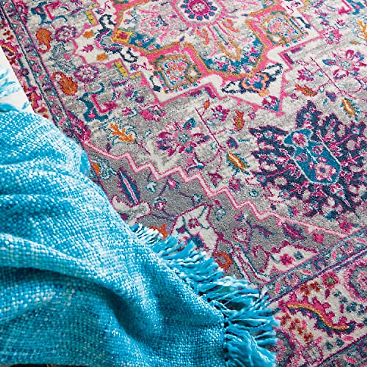 Nourison Passion Bohemian Light Grey/Pink 5'3" x 7'3" Area -Rug, Easy -Cleaning, Non Shedding, Bed Room, Living / Dining Room, Kitchen (5x7)