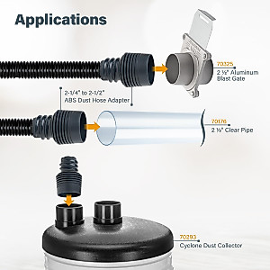 POWERTEC 70356 10 ft. Vacuum Hose Dust Collection Kit for Woodworking Power Tools, Wet/Dry Work Shop Vacuums, Miter Saw and Table Saw