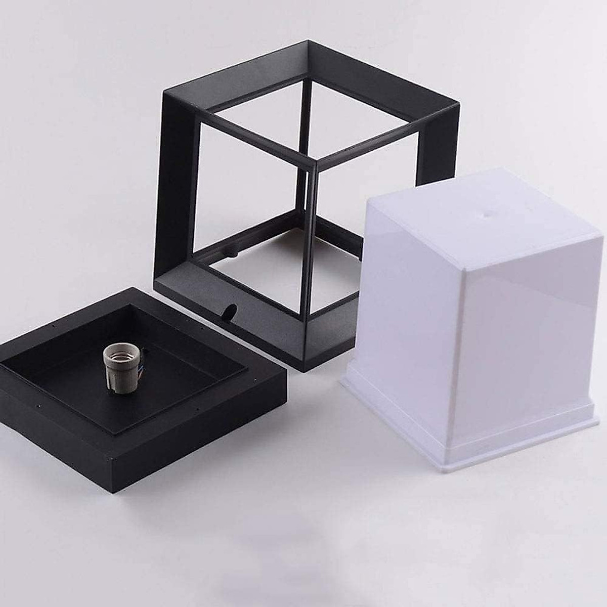 Post Light Outdoor Pillar Lamp, Classic Square Cube Modern Post Light IP55 Waterproof Rainproof Outdoor Pillar Lamp Black Aluminum Metal Patio Lights E27 Post Lantern for Garden Lawn Villa Door Fence