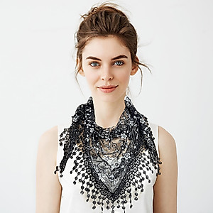 8 Pcs Triangle Lace Mantilla Veil Cathedral Head Covering Church Veil Floral with Tassel Chapel Veil for Women