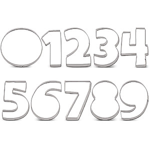 LILIAO Numbers Cookie Fondant Cutter Set - 9 Piece - From 0 to 8, 6 upside down is 9 - Stainless Steel