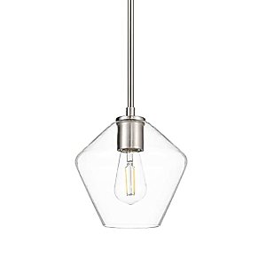 Linea di Liara Macaria Modern Glass Farmhouse Pendant Lighting for Kitchen Island and Over Sink Lighting Fixtures Brushed Nickel Pendant Light Hanging Ceiling Light Angled Clear Glass Shade, UL Listed