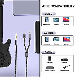 MOSWAG 6.35mm Male to 3.5mm Male TRS Stereo Audio Cable 3.28FT/1Meter,USB C to 6.35mm 1/4 inch TRS Cable Compatible for iPod Laptop Home Theater Devices Amplifiers