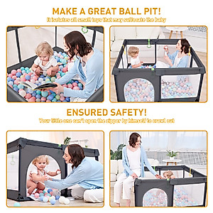 Baby Playpen 51-Inch Large Playyard for Toddler - Reliable Kids Activity Center for Infant, Sturdy Safety Playpen with Thickened Pipes+ Anti-Slip Suckers+Soft Breathable Mesh(Dark Gray, 51-Inch)