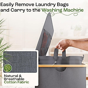 AMBIAVO XXL Laundry Hamper 2 Section – Grey – Dual Laundry Hamper with Lid, Double Hamper, Laundry Basket 2 Section, Perfect for College and Dorm, 52 Gallon Large Laundry Basket