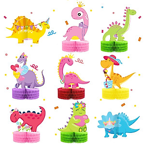 Leinuosen 9 Pcs Dinosaur Party Honeycomb Centerpieces Girls Dinosaur Center Piece for Table Decorations 3D Table Toppers Birthday Party Supplies for Baby Shower Decor Props