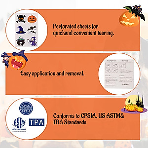 180pcs 60 Designs Halloween Temporary Tattoos for Kids, Children Fake Tattoos Stickers Party Supplies, Pumpkin Lantern Ghost Vampire Tattoo Body Sticker Halloween Party Themed Accessory Decorations