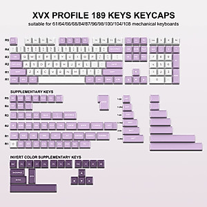 Womier PBT keycaps Set,White/Purple Key Cap,Custom Keyboard keycaps 60 75 100 Percent,Double Shot,ISA Profile caps for MX Switches Mechanical Keyboard(189key,only keycaps)