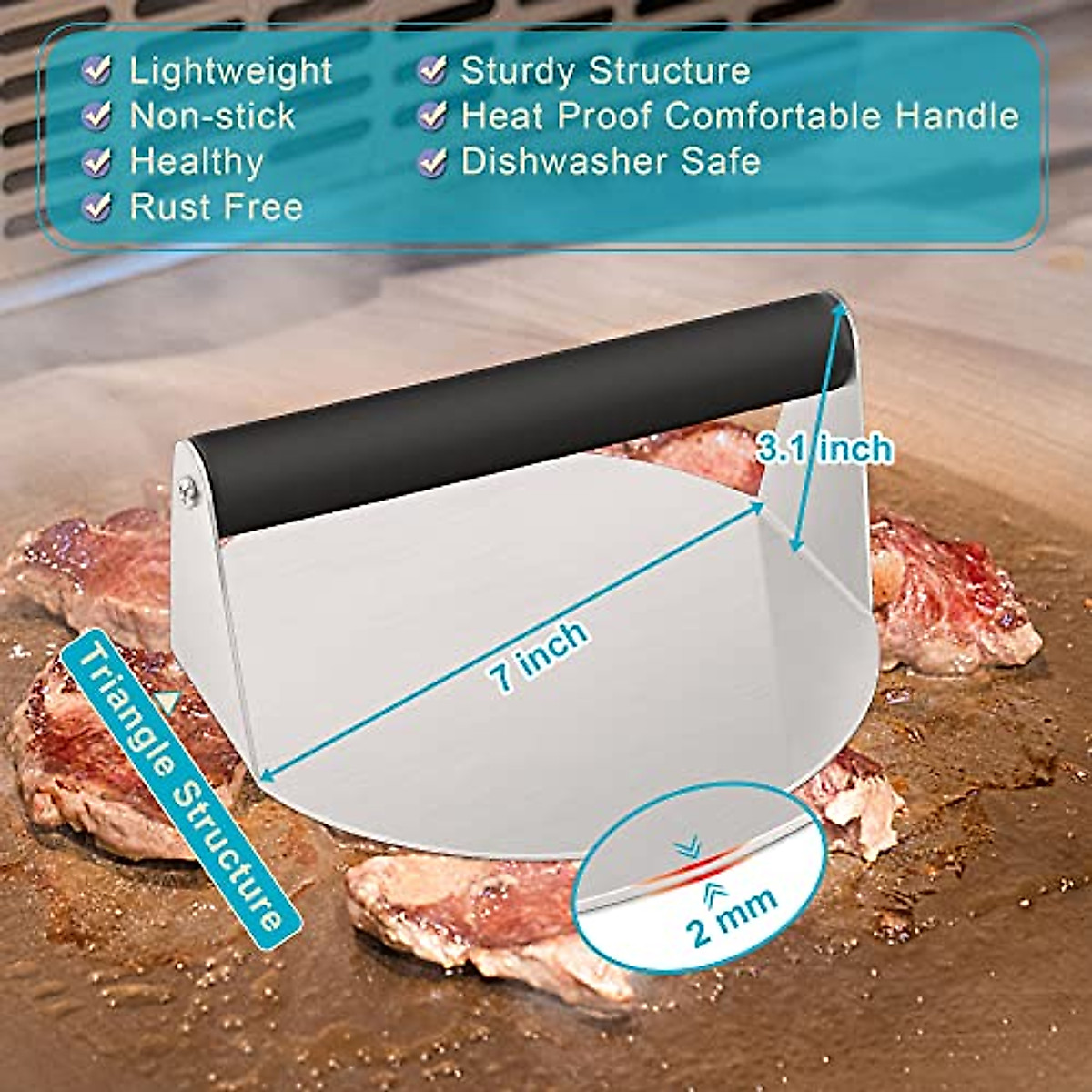 3Pcs Basting Cover & Burger Press Set, Leonyo 12" & 9" & 6.5" Round Cheese Melting Dome, Heavy Duty Griddle Dome Steam Lids, Stainless Steel Bacon Press for BBQ Flat Top Grill Cast Iron