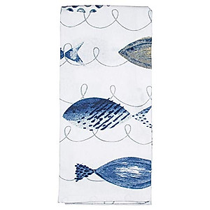 fillURbasket Coastal Kitchen Towels Set Nautical Dish Towels Fish Kitchen Towels Seashell Towels for Kitchen Decorative Hand Dish Drying 15"x25" 100% Cotton