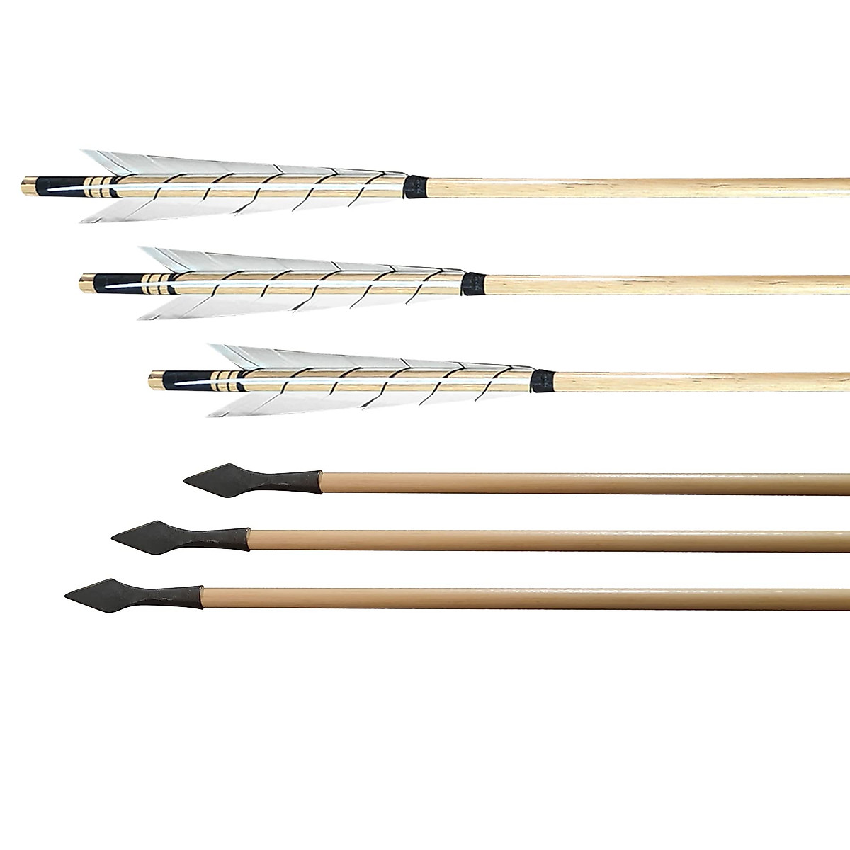 PG1ARCHERY Archery Hunting Arrows, 12 Pack Traditional Target Wooden Arrow 5" Turkey Feathers Fletching with Vintage Broadheads Tips White