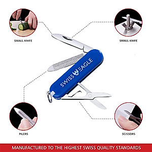 Swiss Eagle Premium Quality Classic Multi-Tool Army Knife - Compact - Tools In Your Pocket - Blue
