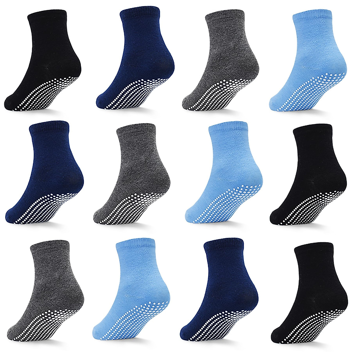 SkiBeaut Toddler Boys Socks- Kids Socks with Grips 12 Pairs Non Slip Skids Toddlers Girls Socks with Grippers for 3-5 Years